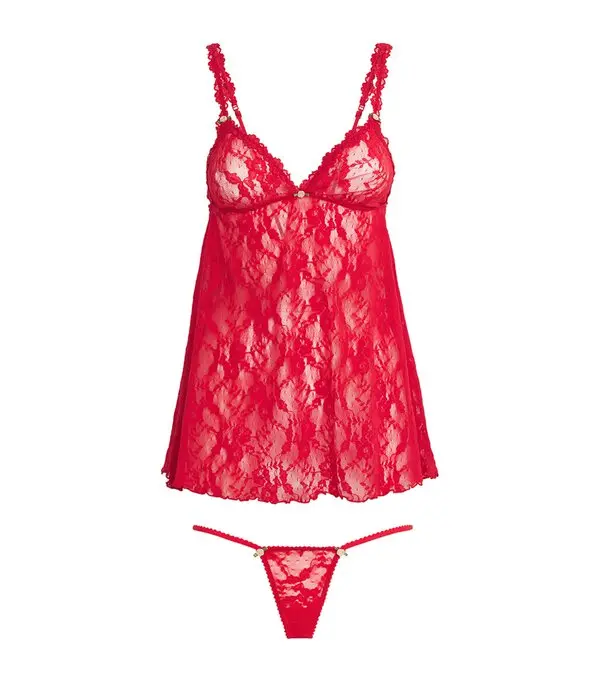 SKIMS Stretch Lace Cami And Thong Set - Red