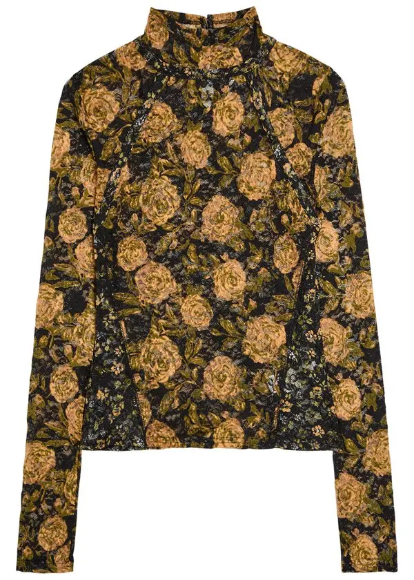 Free People Lyric Floral-print Lace Top - Black