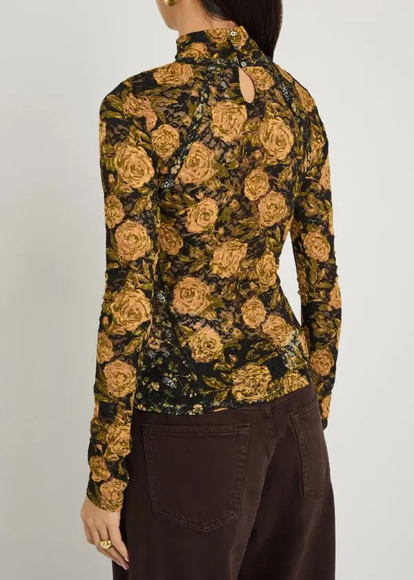 Free People Lyric Floral-print Lace Top - Black