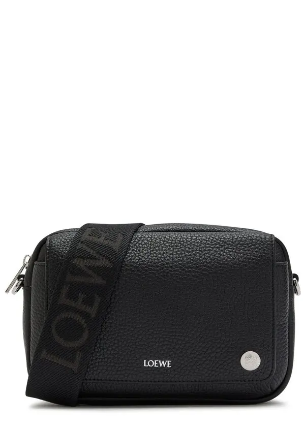 Loewe Logo Pebbled Leather Cross-body Bag - Black