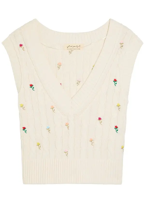 Free People Floral-embroidered Cotton Vest - Ivory
