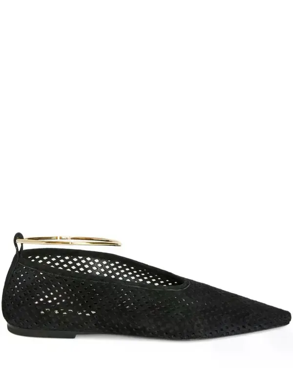 JIL SANDER Perforated Suede Ballerinas With Anklet - Black