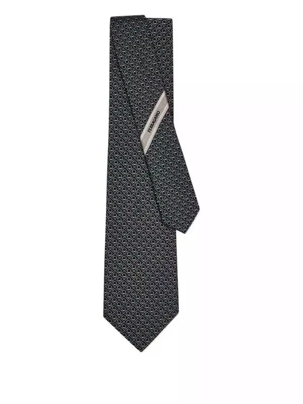 FERRAGAMO Gancini Jacquard Silk Tie - Blue