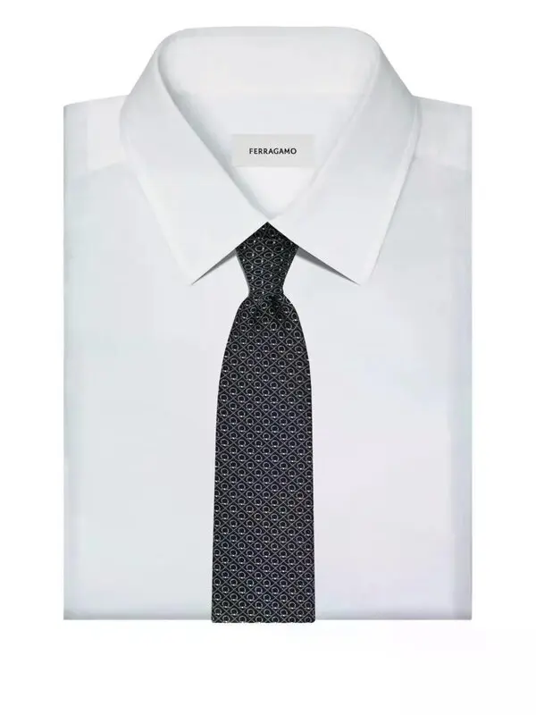 FERRAGAMO Gancini Jacquard Silk Tie - Blue