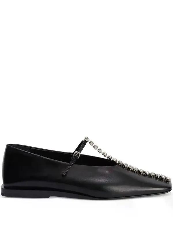 JIL SANDER Crystal-embellished Square-toe Ballet Flats - Black