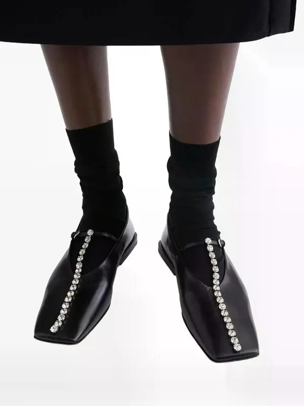 JIL SANDER Crystal-embellished Square-toe Ballet Flats - Black