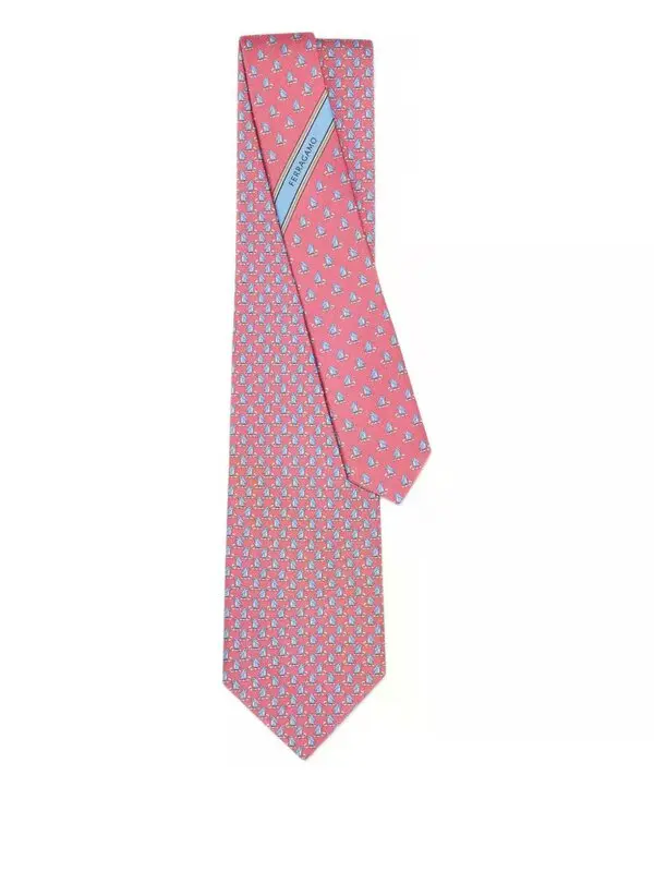 FERRAGAMO Penguin-print Silk Neck Tie - Pink