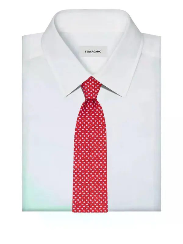 FERRAGAMO Silk Printed Neck Tie - Red