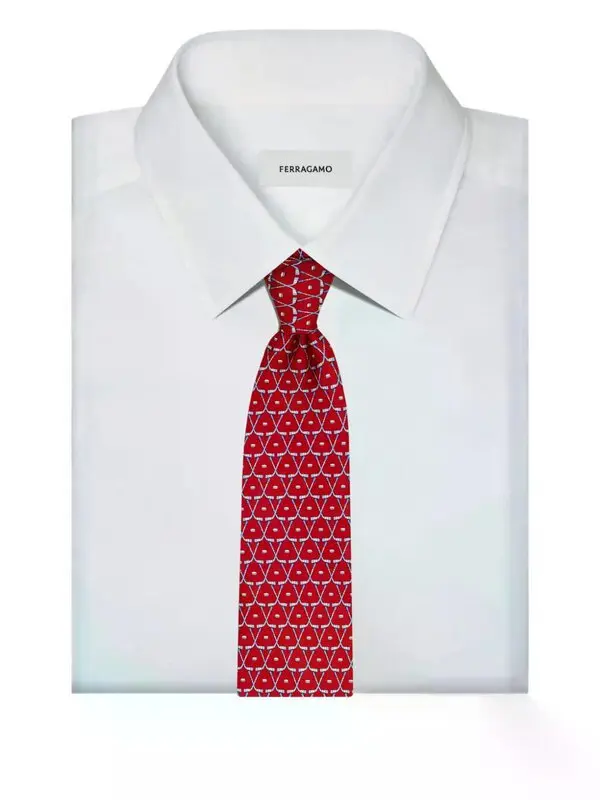FERRAGAMO Hockey Print Silk Neck Tie - Red