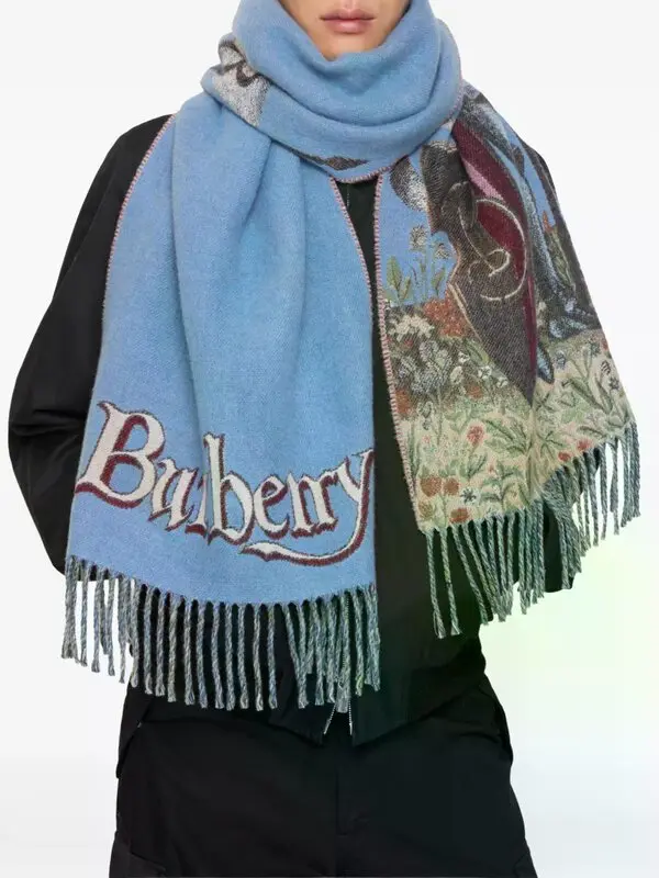 Burberry Knight Portrait Cashmere Scarf - Blue