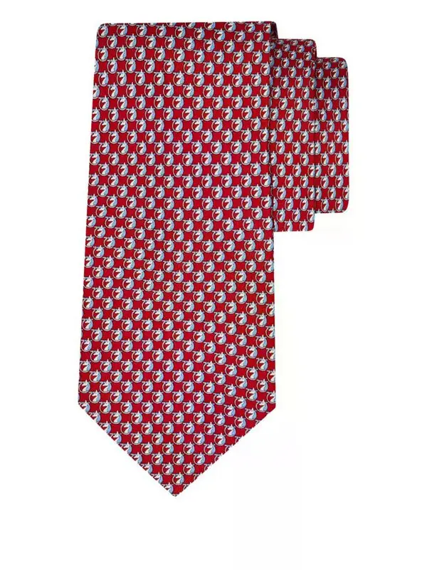 FERRAGAMO Printed Silk Neck Tie - Red