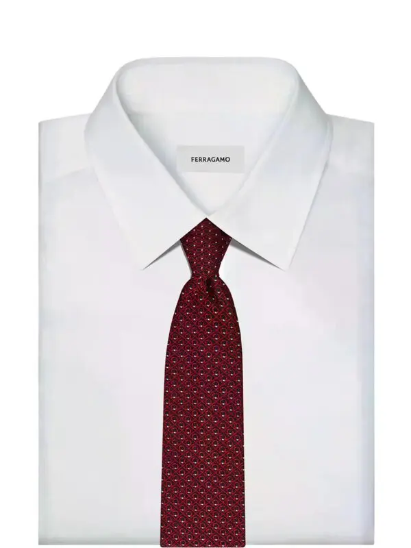 FERRAGAMO Gancini Jacquard Neck Tie - Red