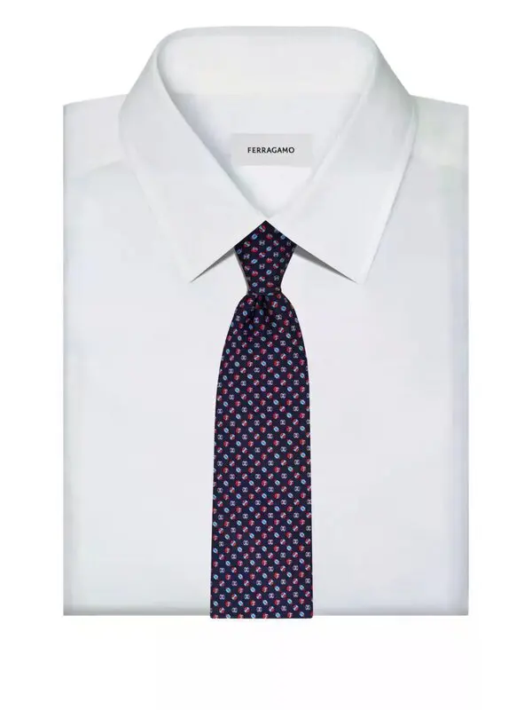 FERRAGAMO Printed Silk Neck Tie - Blue