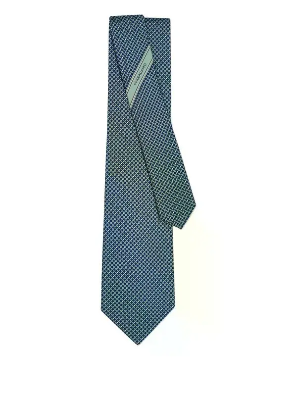 FERRAGAMO Printed Silk Neck Tie - Blue