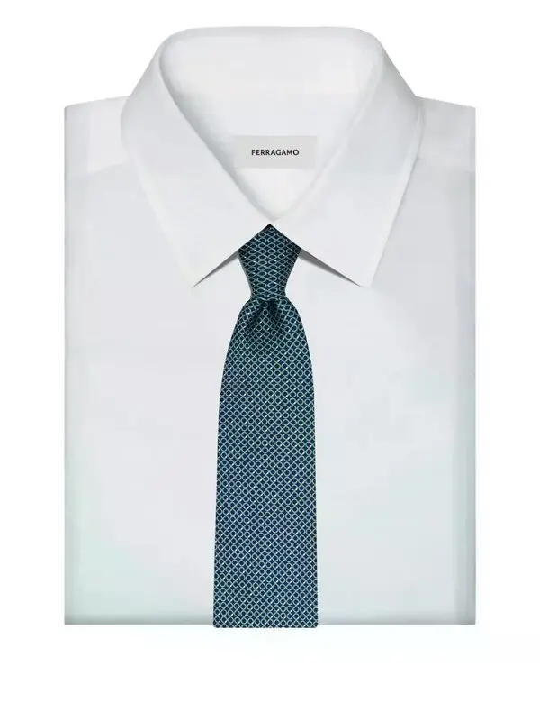 FERRAGAMO Printed Silk Neck Tie - Blue