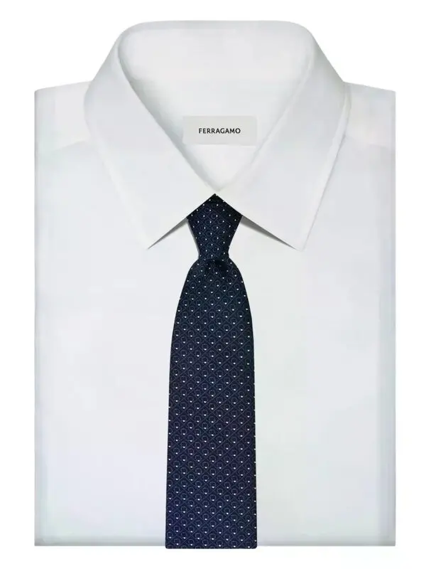 FERRAGAMO Gancini Pattern Jacquard Silk Neck Tie - Blue