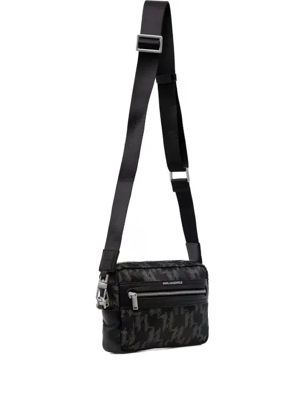 Karl Lagerfeld Monogram Patterned Messenger Bag - Black