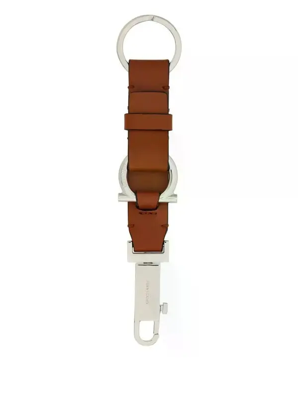 FERRAGAMO Leather Gancini Strap Keyring - Brown