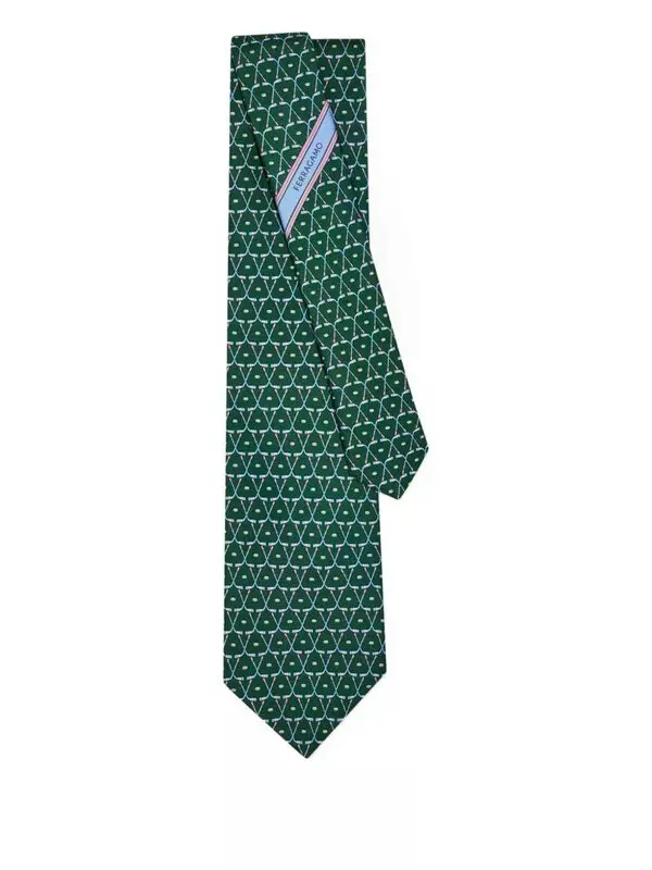 FERRAGAMO Hockey-print Silk Necktie - Green