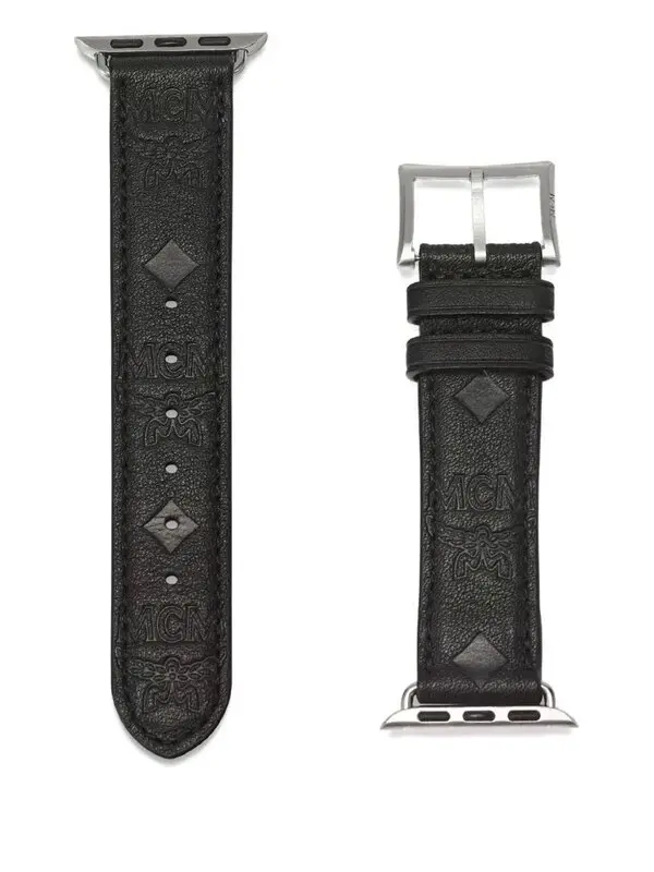 Mcm Embossed-monogram Leather Apple Watch Band - Black