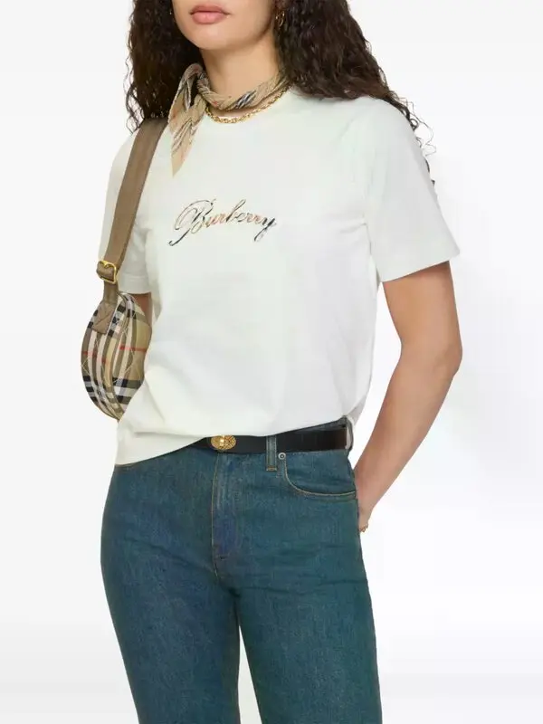 Burberry Cursive Logo Cotton T-shirt - White