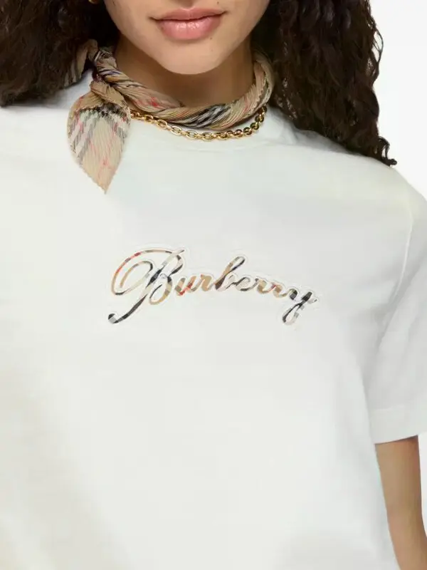 Burberry Cursive Logo Cotton T-shirt - White