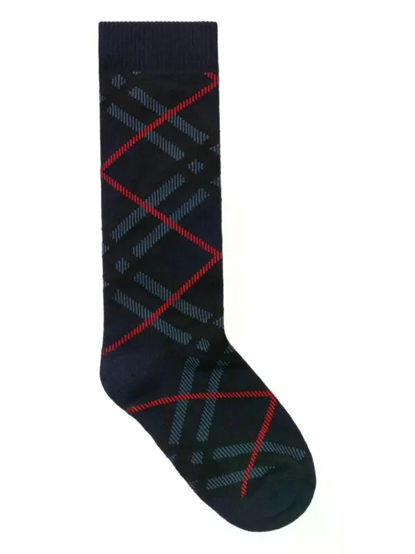 Burberry Checked Cotton-blend Socks - Blue