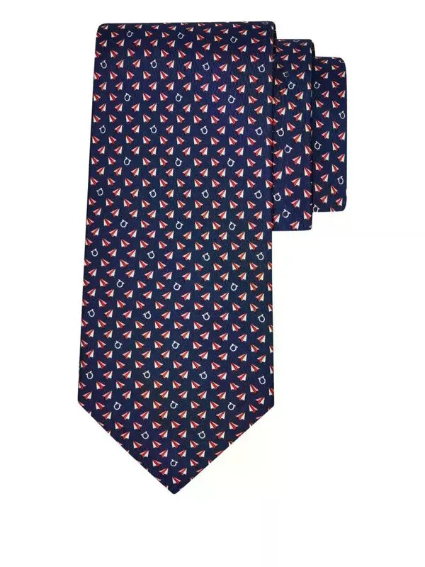 FERRAGAMO Printed Silk Neck Tie - Blue