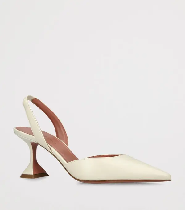 Amina Muaddi Leather Holli Slingback Pumps - Beige