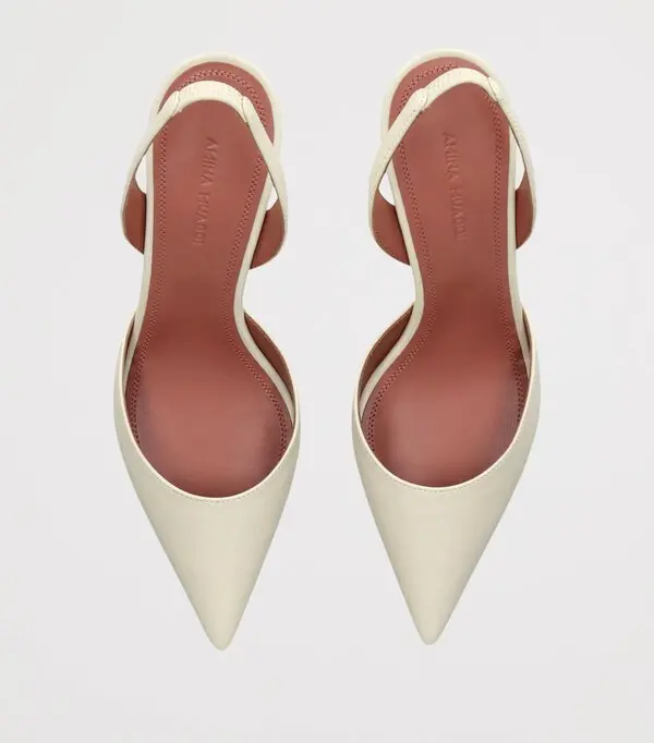 Amina Muaddi Leather Holli Slingback Pumps - Beige