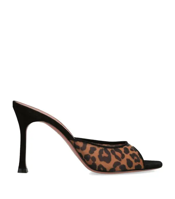 Amina Muaddi Mesh Leopard Print Alexa Mules 95 - Brown