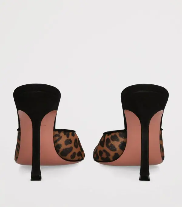 Amina Muaddi Mesh Leopard Print Alexa Mules 95 - Brown