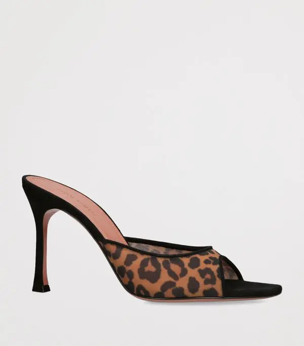 Amina Muaddi Mesh Leopard Print Alexa Mules 95 - Brown