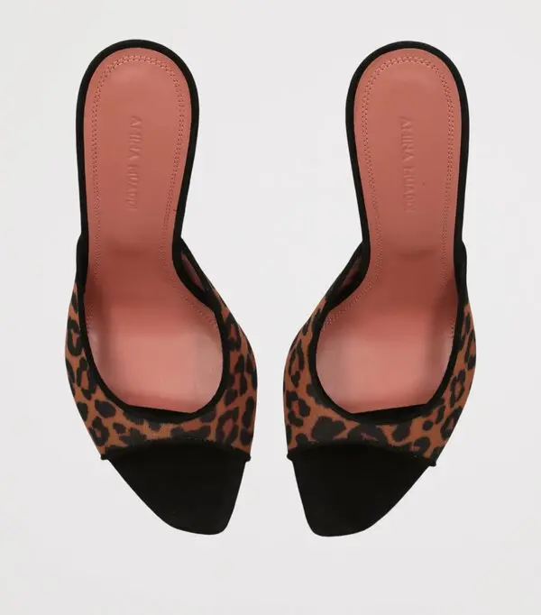 Amina Muaddi Mesh Leopard Print Alexa Mules 95 - Brown