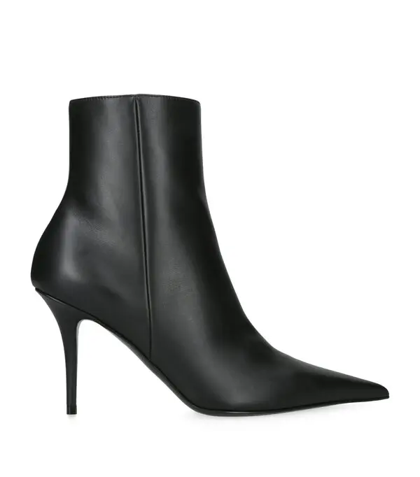 Amina Muaddi Leather Barbara Heeled Ankle Boots 90