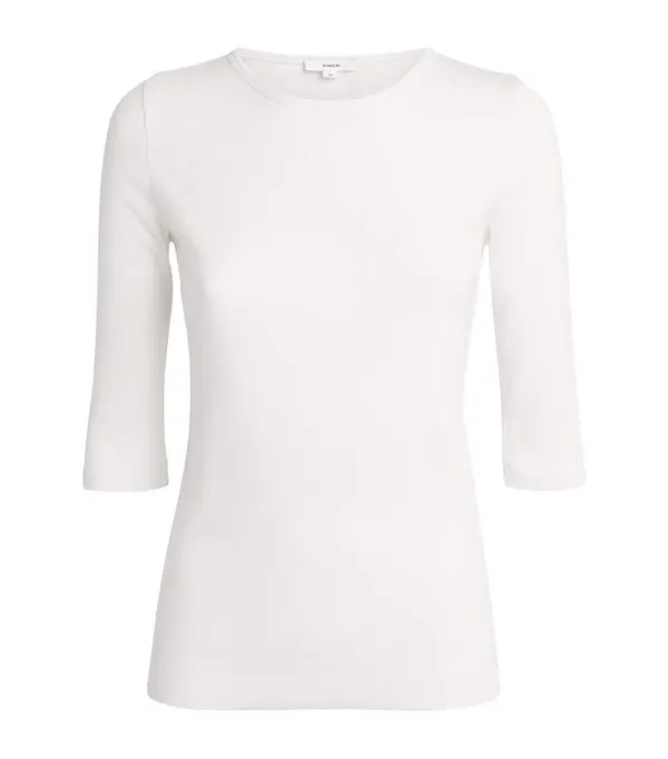 Vince Ribbed Elbow-sleeve T-shirt - White