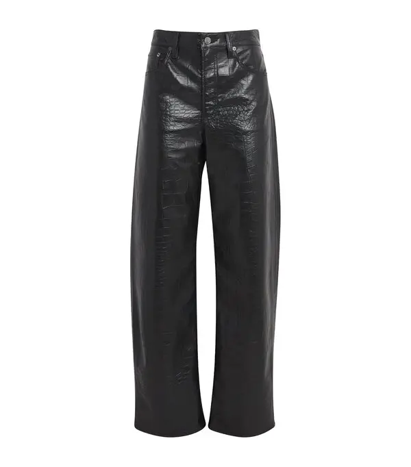 AGOLDE Leather Croc-embossed Arc Wide-leg Jeans - Black