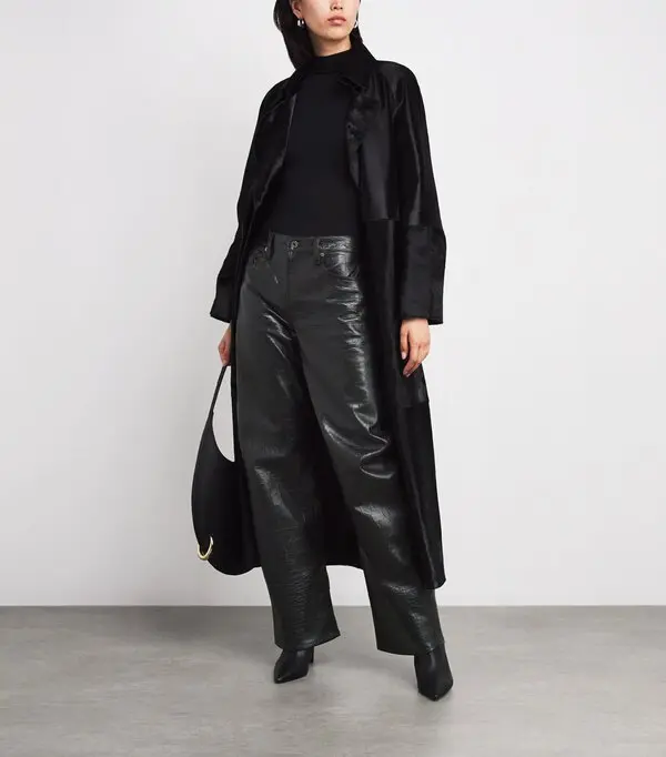 AGOLDE Leather Croc-embossed Arc Wide-leg Jeans - Black