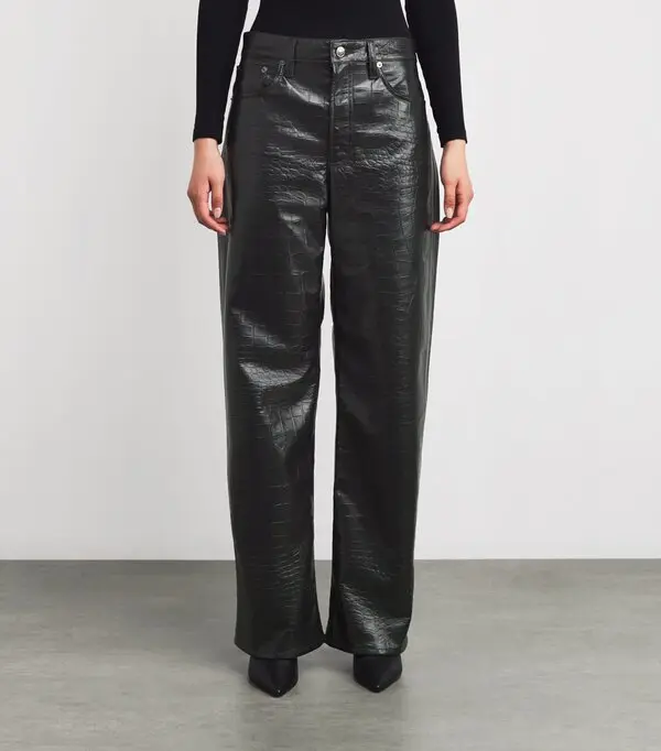 AGOLDE Leather Croc-embossed Arc Wide-leg Jeans - Black