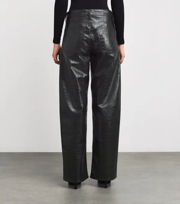 AGOLDE Leather Croc-embossed Arc Wide-leg Jeans - Black