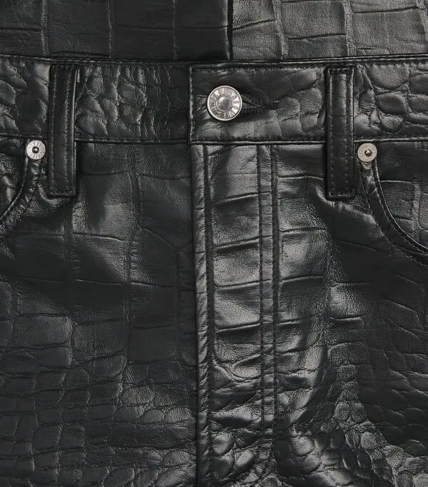 AGOLDE Leather Croc-embossed Arc Wide-leg Jeans - Black