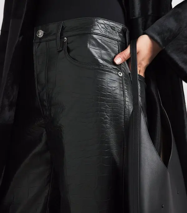 AGOLDE Leather Croc-embossed Arc Wide-leg Jeans - Black