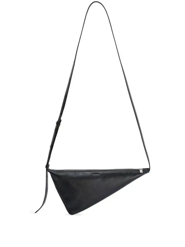 JIL SANDER Embossed Triangular Leather Crossbody Bag - Black