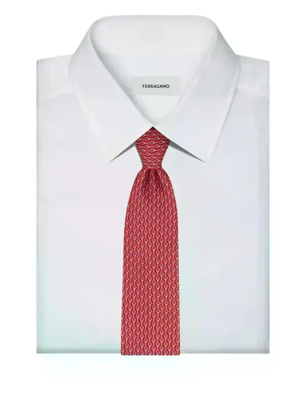 FERRAGAMO Tennis-print Silk Neck Tie - Red
