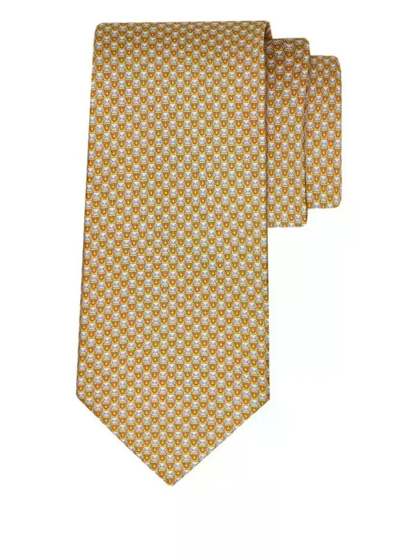 FERRAGAMO Printed Silk Neck Tie - Yellow