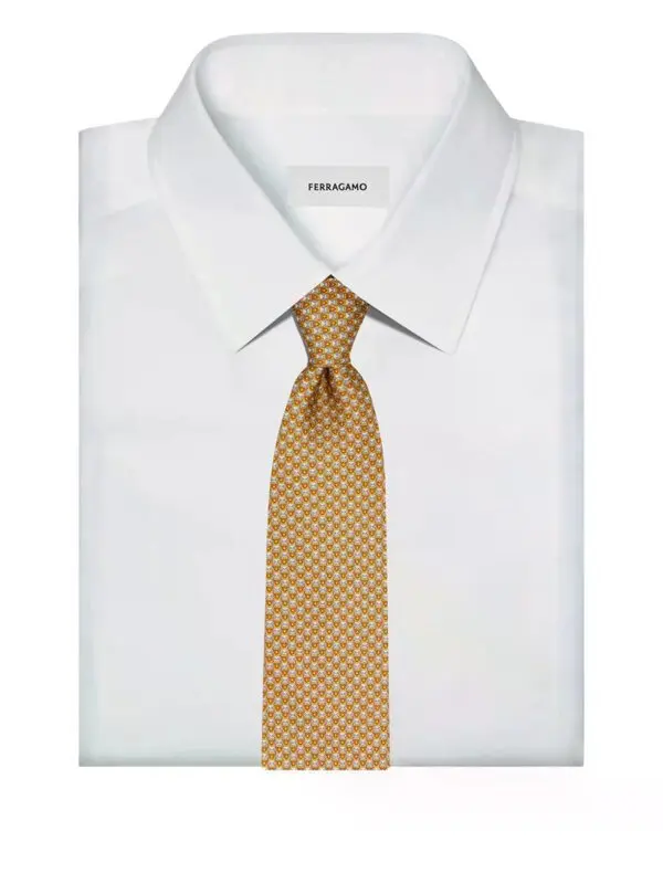 FERRAGAMO Printed Silk Neck Tie - Yellow