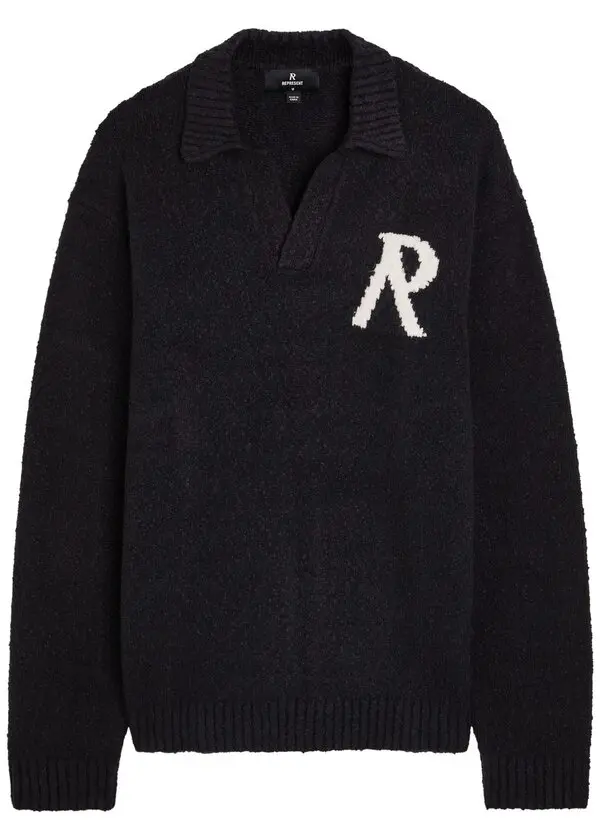REPRESENT Boucle Knit Cotton-blend Polo Jumper - Black