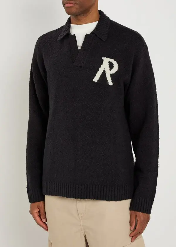 REPRESENT Boucle Knit Cotton-blend Polo Jumper - Black