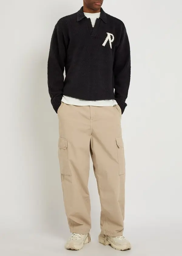 REPRESENT Boucle Knit Cotton-blend Polo Jumper - Black