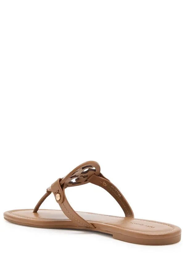 Tory Burch Miller Logo Leather Flip Flops - Tan